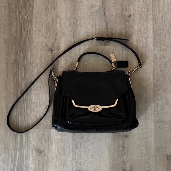 Coach | Bags | Coach Madison Sadie Black Leather Purse With Gold ...